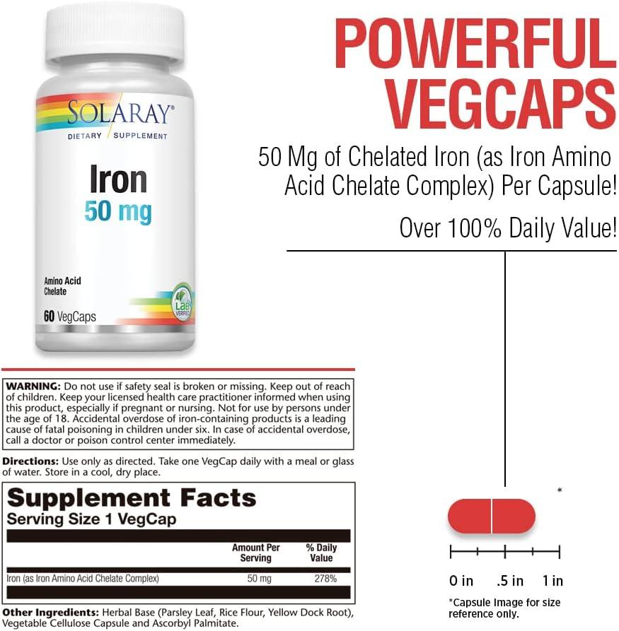 Solaray Iron Capsules 50mg - 60 Count | High-Quality Iron Supplement ...