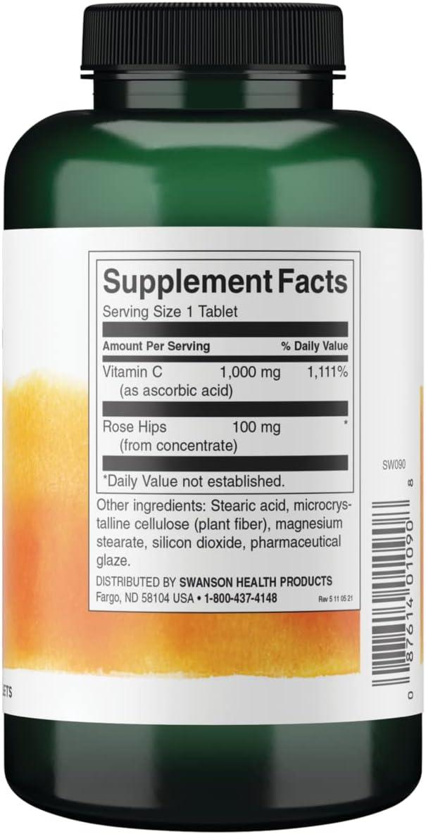 Swanson Vitamin C with Rose Hips 1000mg 250 Tabs - Immune & Cardiovascular Support | Buy Now ...
