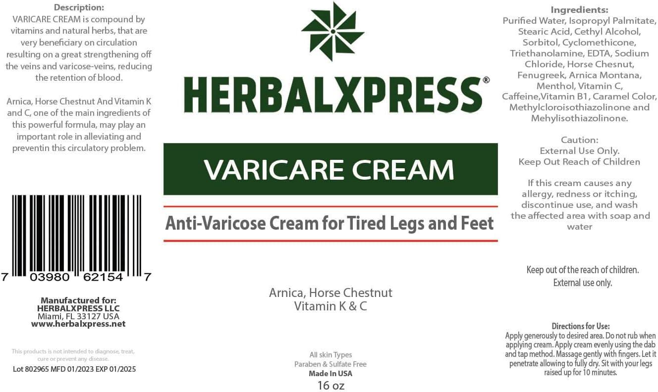 Herbalxpress Varicare Varicose Veins Cream 16 oz - Soothes Tired Legs ...