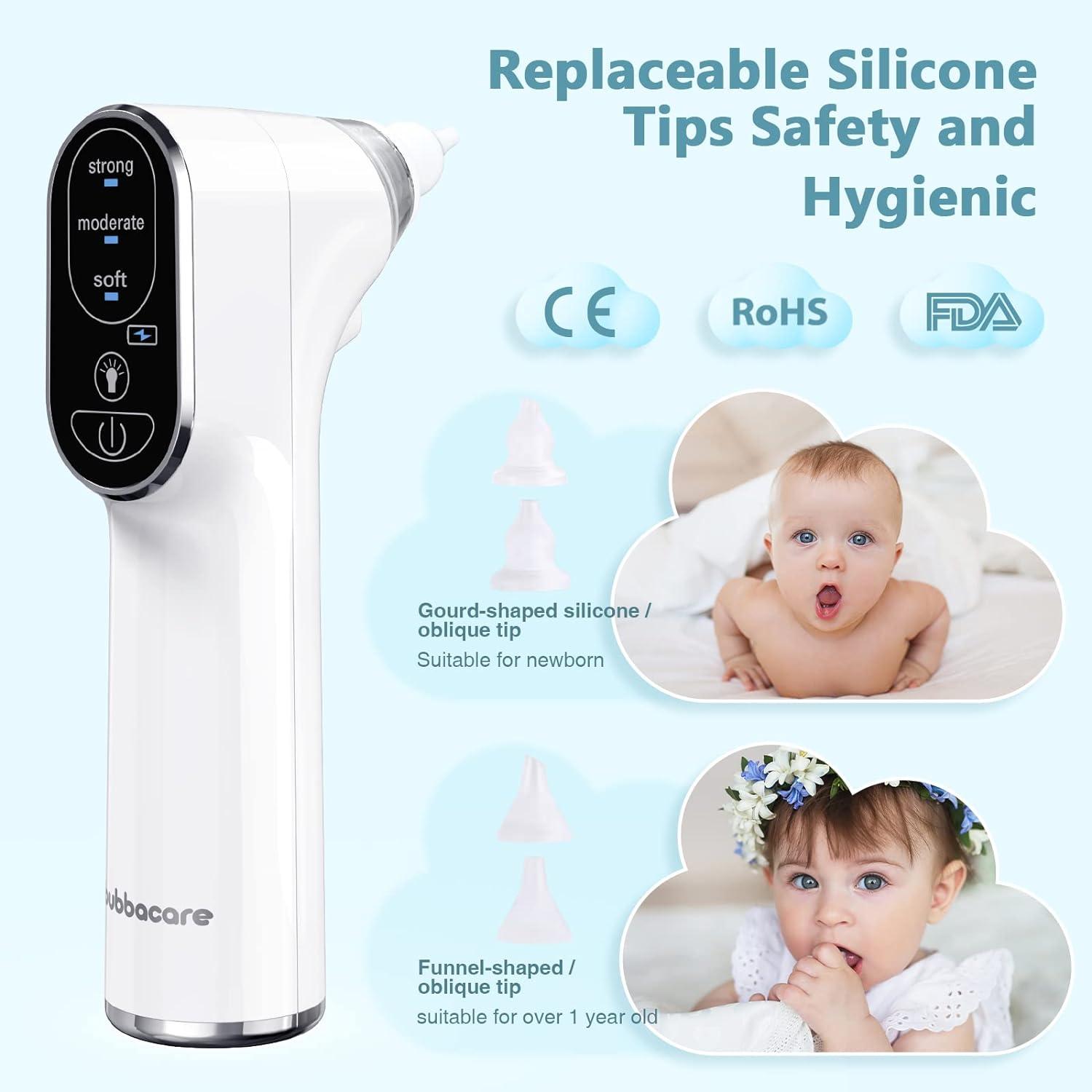 Electric Baby Nasal Aspirator & Ear Wax Remover - Rechargeable & Gentle ...