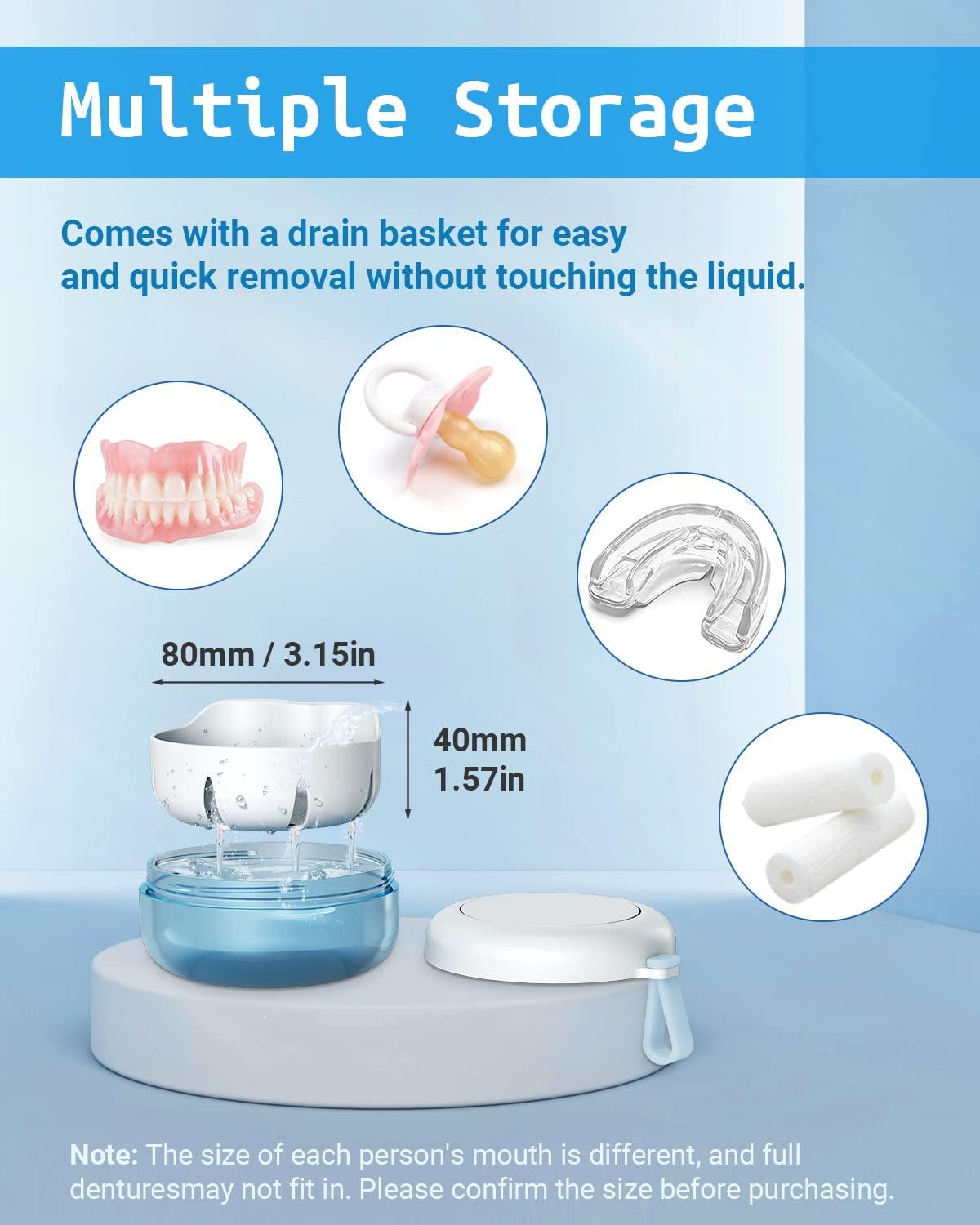 Denture Bath Case with Leak-Proof Cup & Cleaning Kit - Portable ...