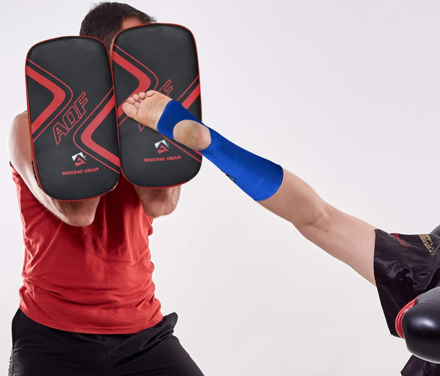 AQF MMA Ankle Support Muay Thai Foot Brace Guard Kick Boxing - Blue M ...