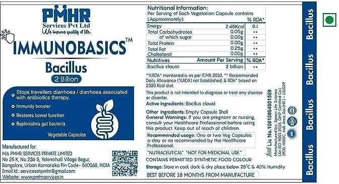 IMMUNOBASICS Bacillus Clausii 2 Billion cfu Probiotic Capsules (10 Veg ...