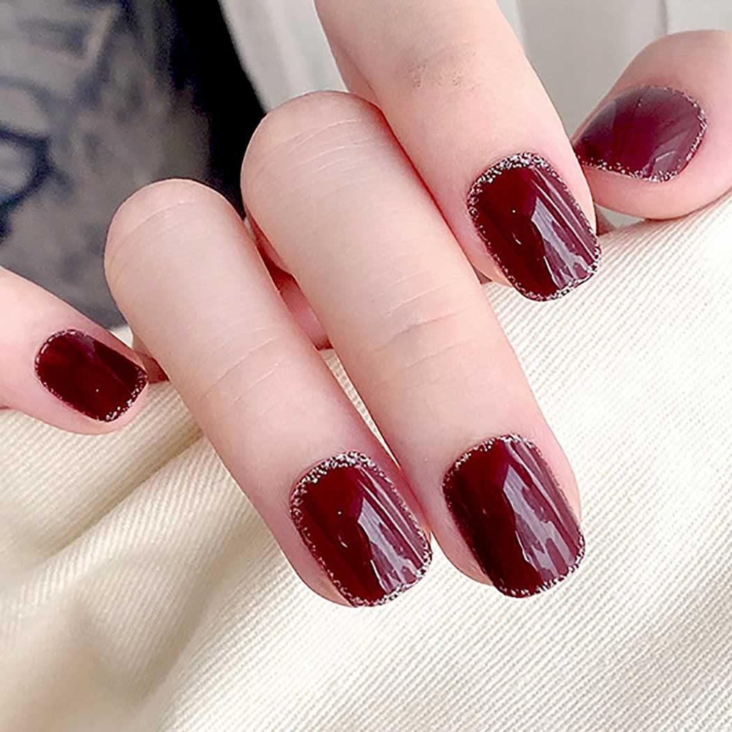 Obmyec Red Square Glitter False Nails - 24Pcs Full Cover Shimmer ...