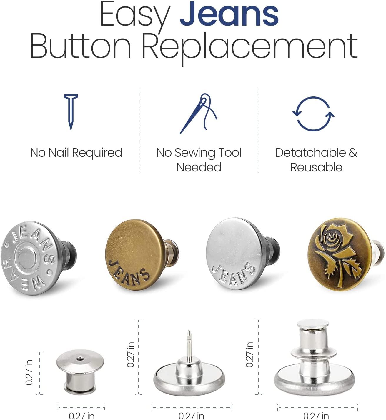 Feedee 8 Sets Jean Buttons Pins - No Sew Jean Buttons for Loose Jeans ...