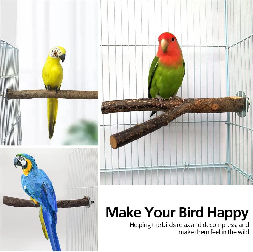 Natural Wood Bird Perches - Set of 4 | For Parrots, Budgies, Cockatiels ...