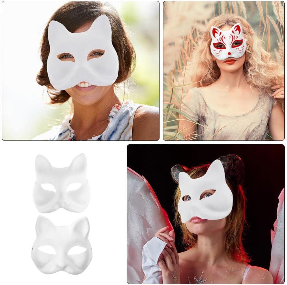Ciieeo 10 Pack Cat Masks - Unpainted White Animal Half-Face Masks for ...