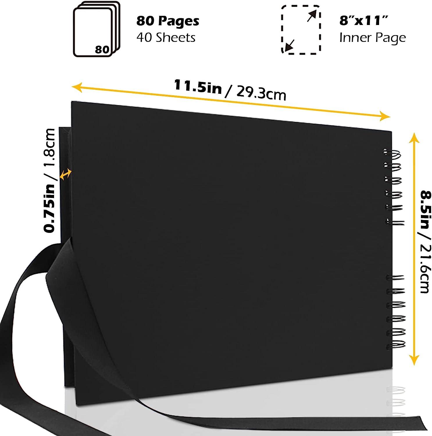 11x8 inch Scrapbook Photo Album, Hardcover Memory Book with 80 Black ...