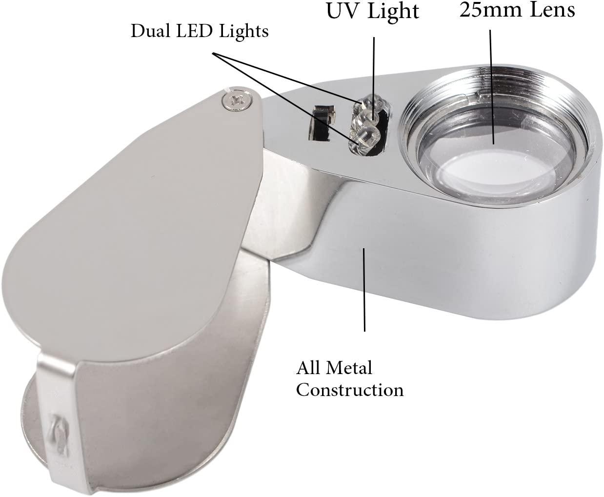 Delixike 40X Full Metal Illuminated Jewelry Loop Magnifier with LED ...