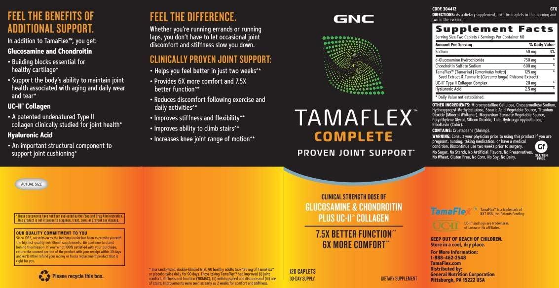 GNC Tamaflex Complete 120 Caplets - Advanced Joint Support Formula ...