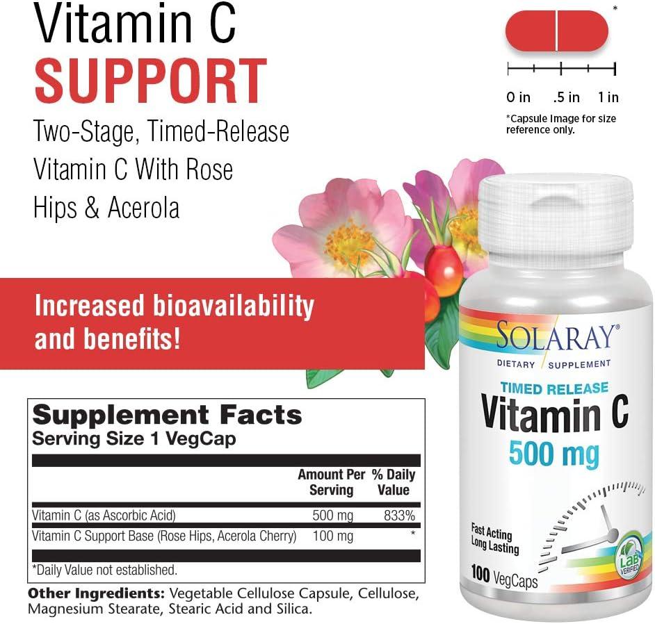 Solaray C Two Stage Timed Release 500mg with Rose Hips and Acerola ...