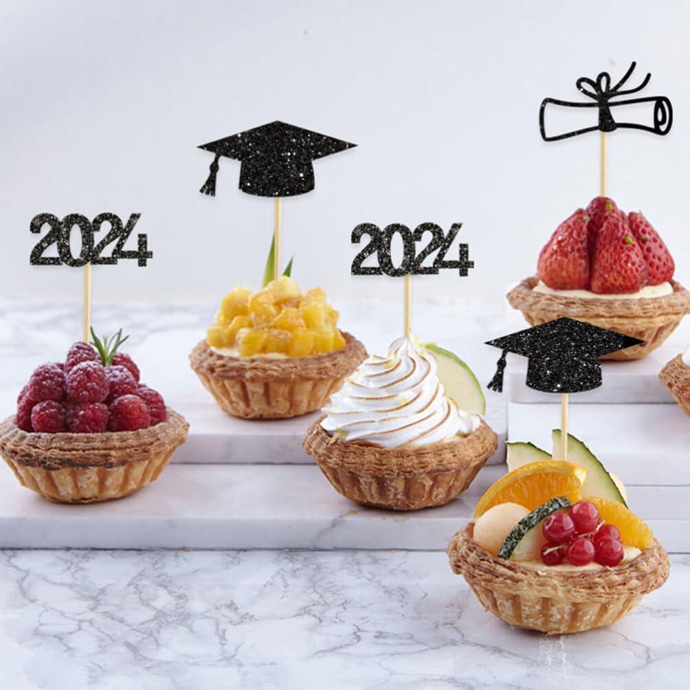 TOPBATHY 2024 Graduation Theme Cupcake Toppers 12pcs Glitter Grad Cap ...