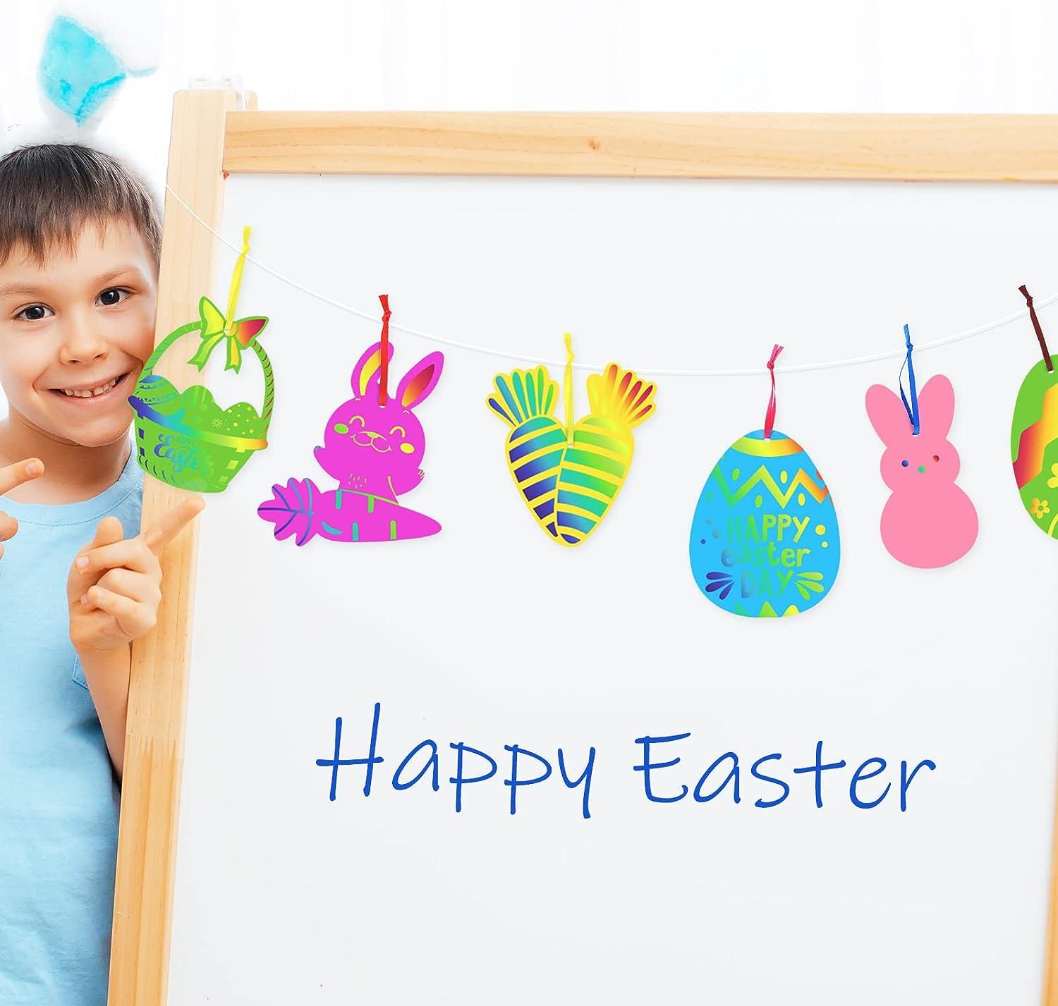 Whaline Easter Scratch Art Paper Set - 72Pcs Bunny Egg Rabbits Shape ...