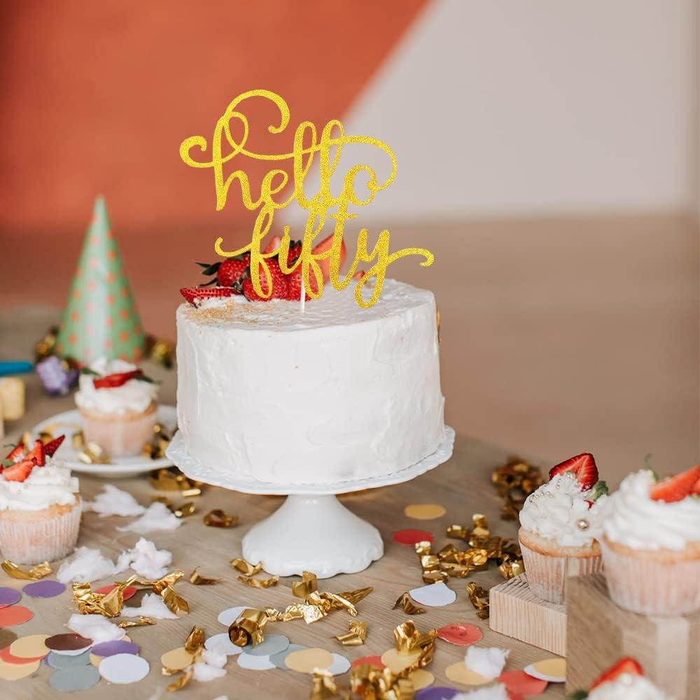 GotGala Glitter Hello Fifty Cake Topper 50th Birthday Cake Topper for ...