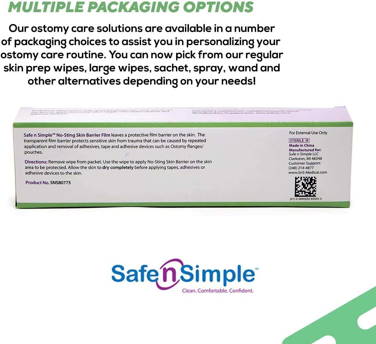 Safe n' Simple No Sting Skin Prep Wipes - 75 Ostomy Barrier Film Wipes ...