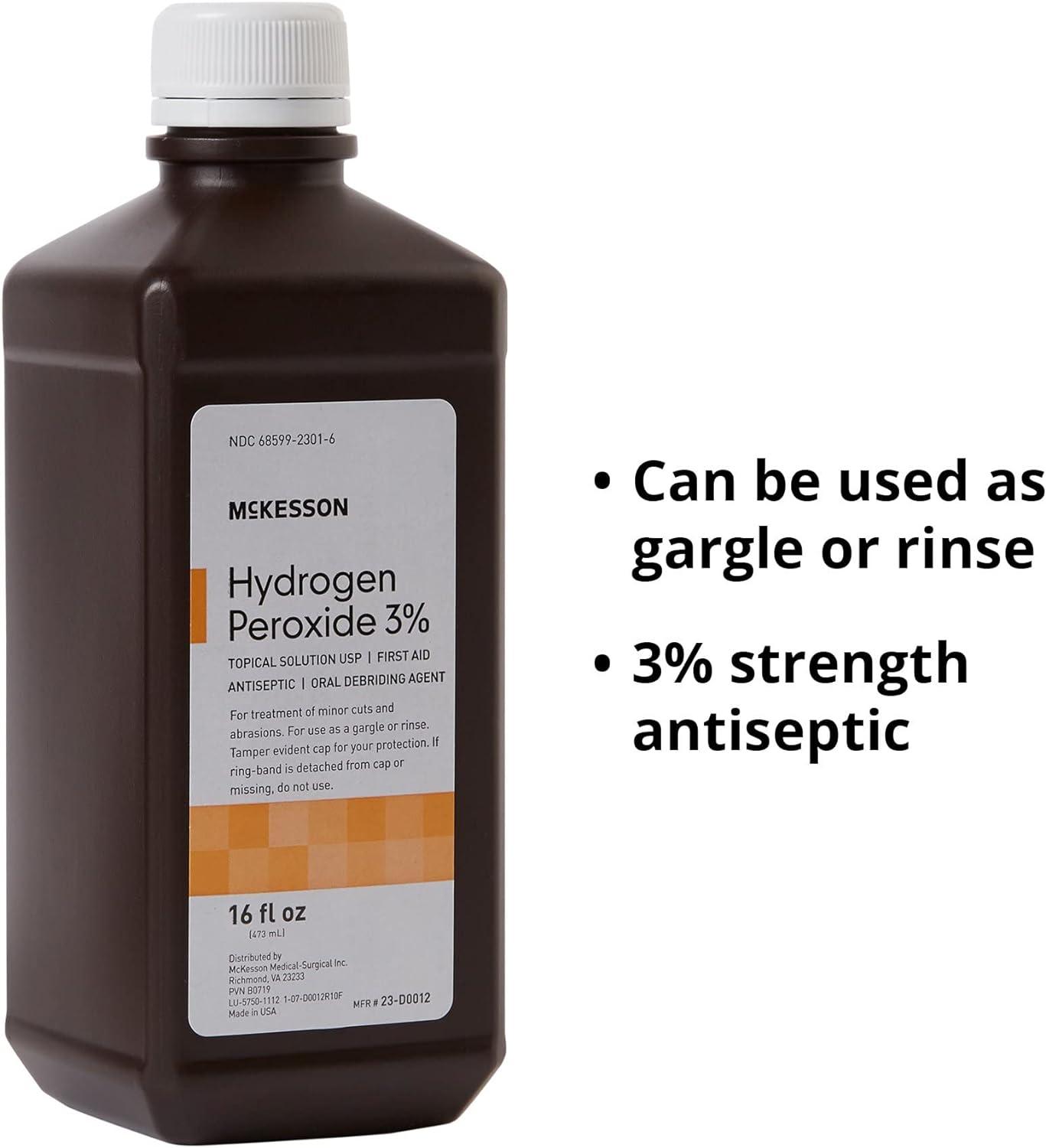 McKesson Antiseptic Hydrogen Peroxide 3% Strength 16oz Bottle (12 ...
