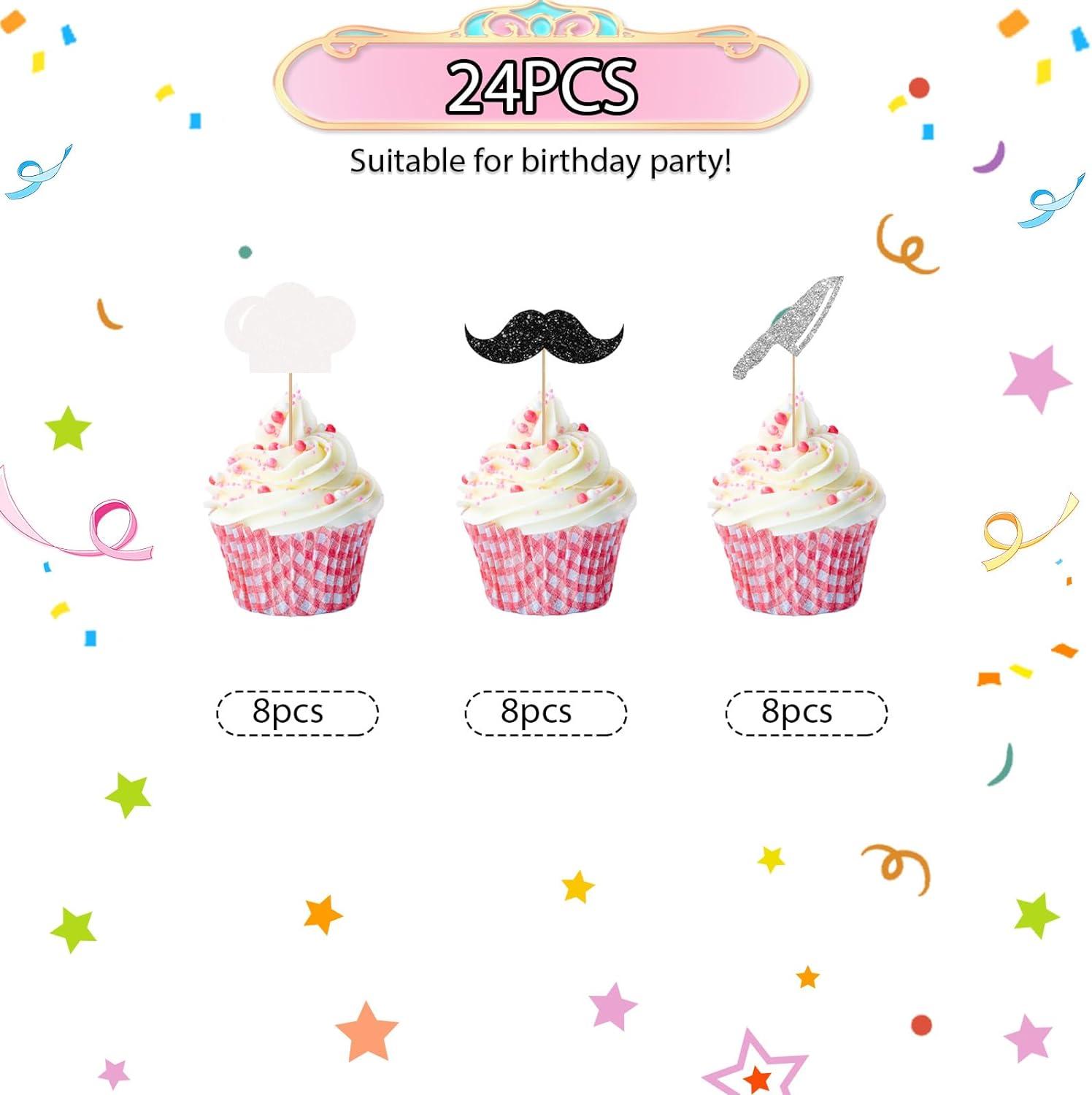 24pcs Chef Cupcake Toppers Cooking Themed Baby Shower Cupcake Decor ...