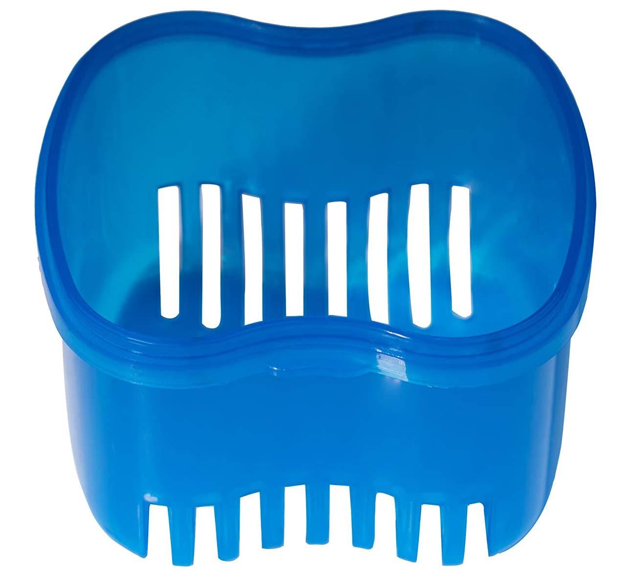 Denture Brush Retainer Case with Basket - Blue | Denture Cups Bath ...