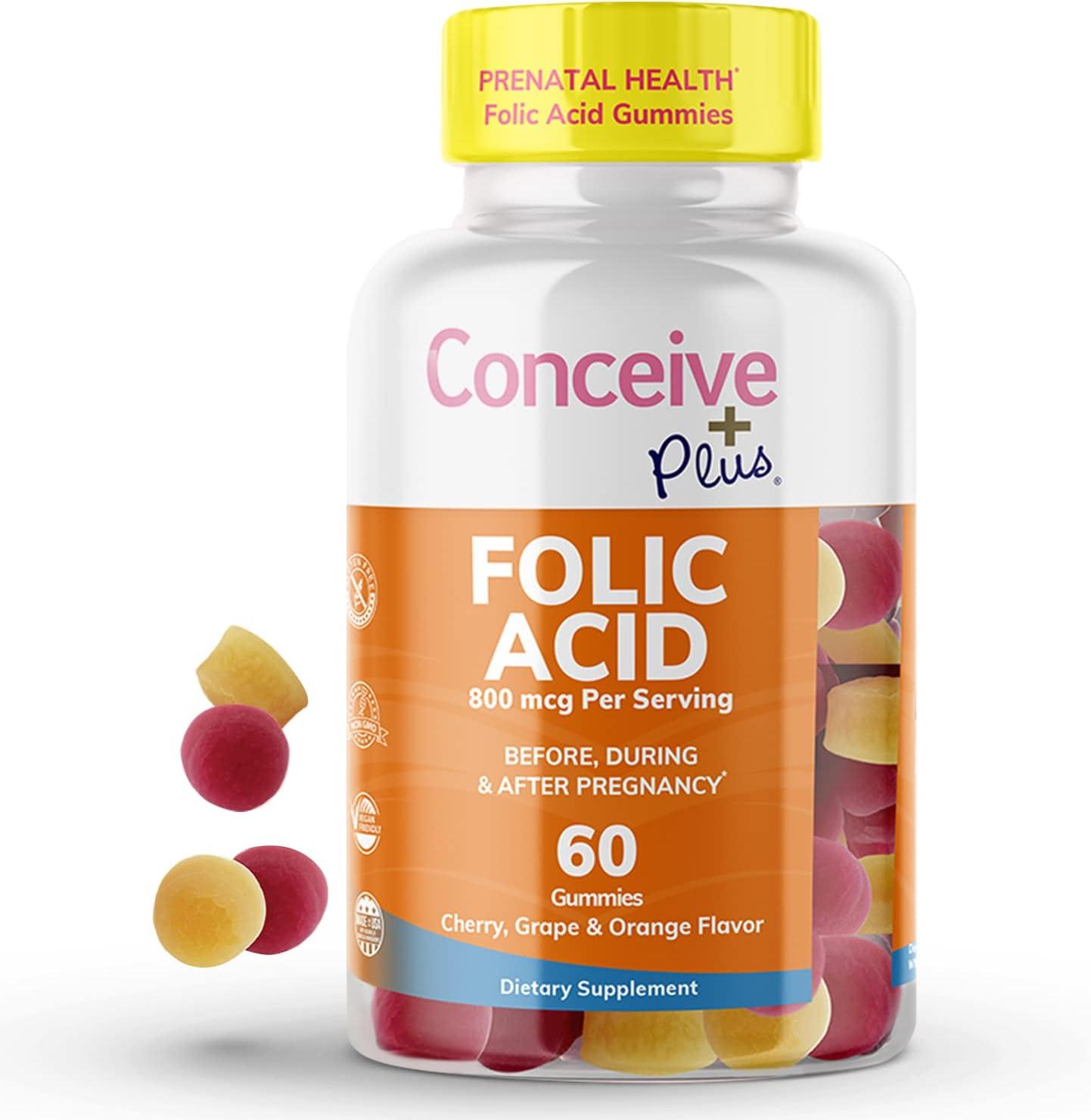 Conceive Plus Folic Acid Gummies - 800mcg Folate Supplement for Women ...