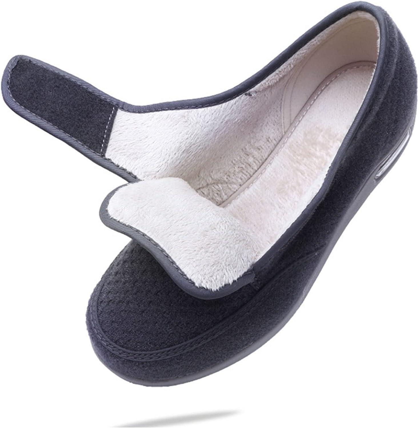 Men's Warm Plush Fleece Diabetic Slippers with Air Cushion - Gray, Size ...