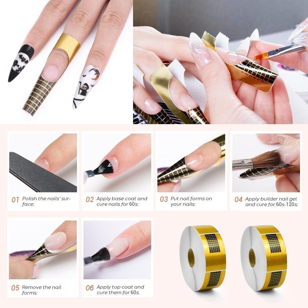 Skytowards 1000 ST Self-Adhesive Nail Forms - Gold Nail Extension ...
