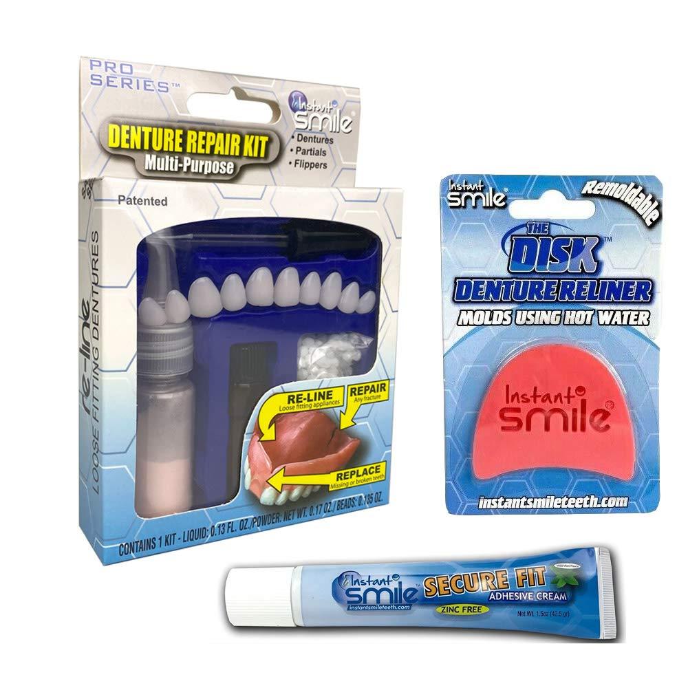 Denture Repair Kit & Reliner Disk with Denture Cream - Easy Denture Re ...