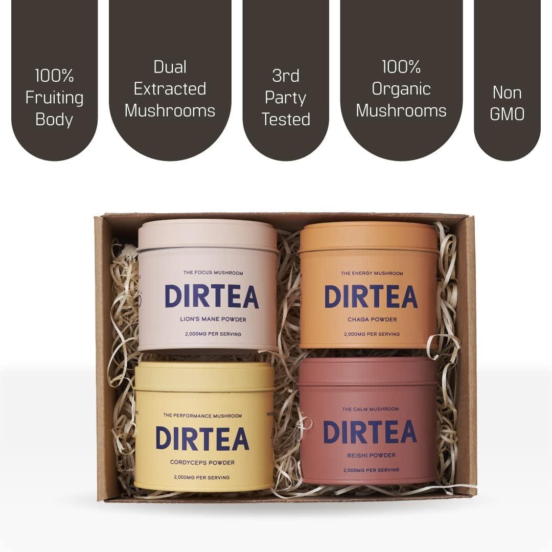 Organic DIRTEA Mushroom Powder Gift Set - Lions Mane, Chaga, Cordyceps ...