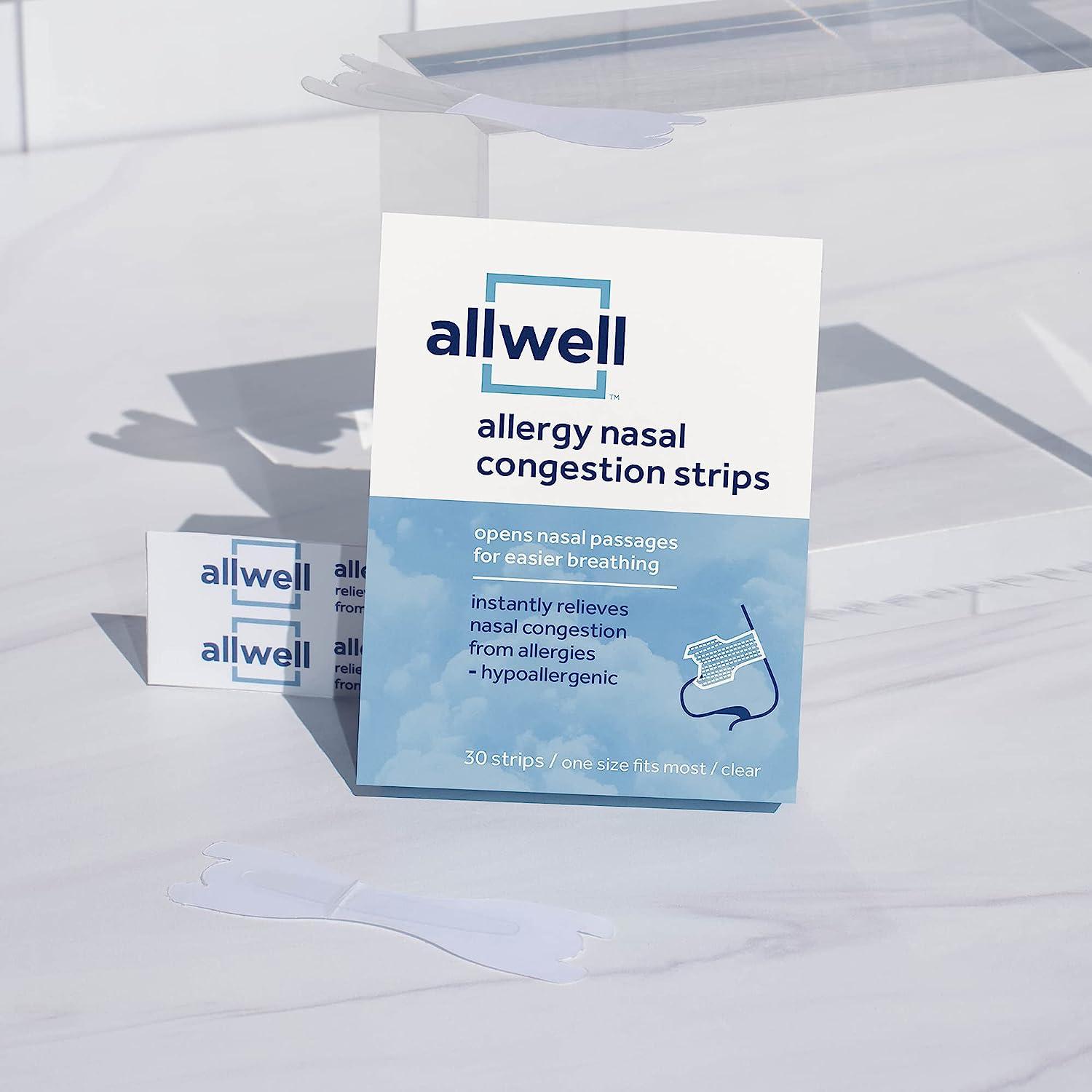 AllWell Allergy Congestion Nasal Strips - 30 Latex-Free Strips for ...