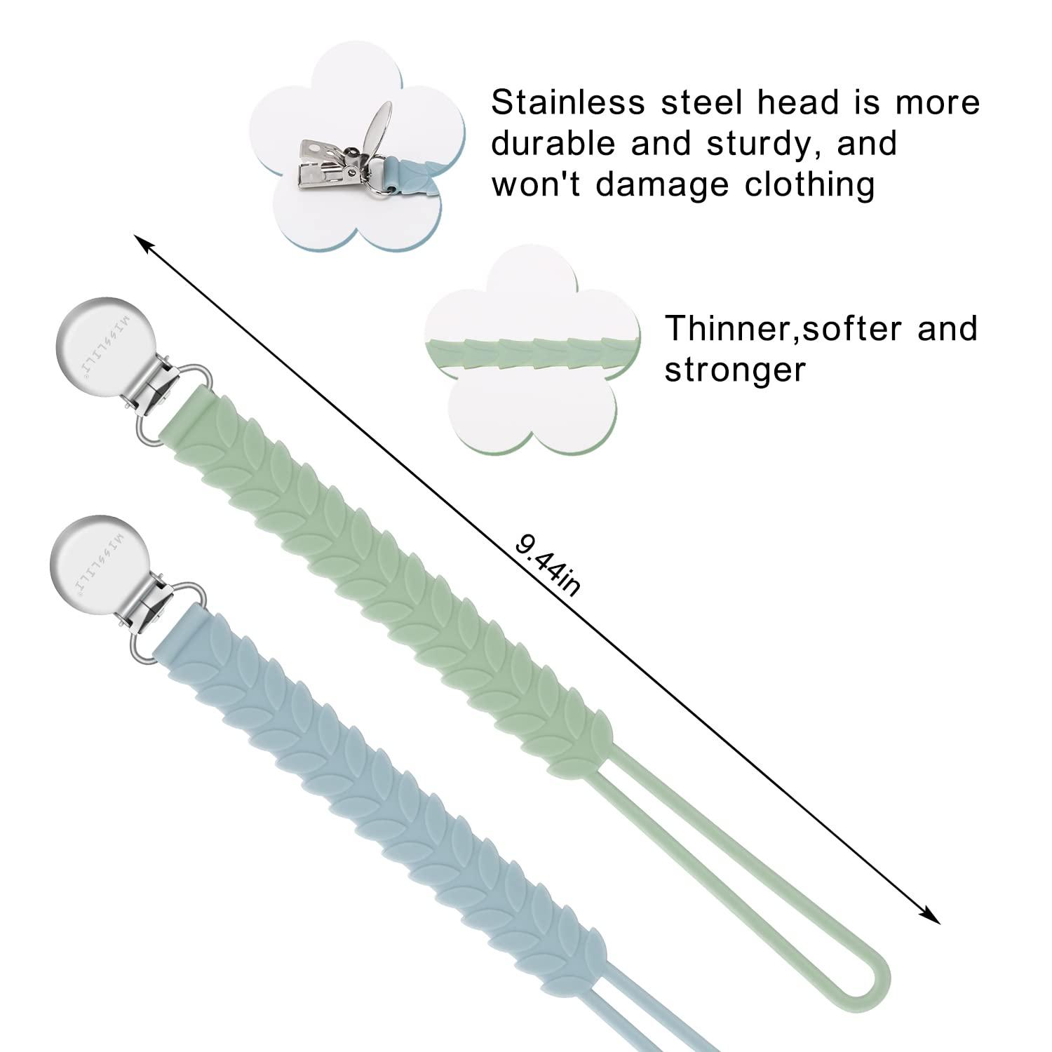 MISSLILI Baby Silicone Pacifier Clip Holder 2 Pack - Thin, Soft, and ...