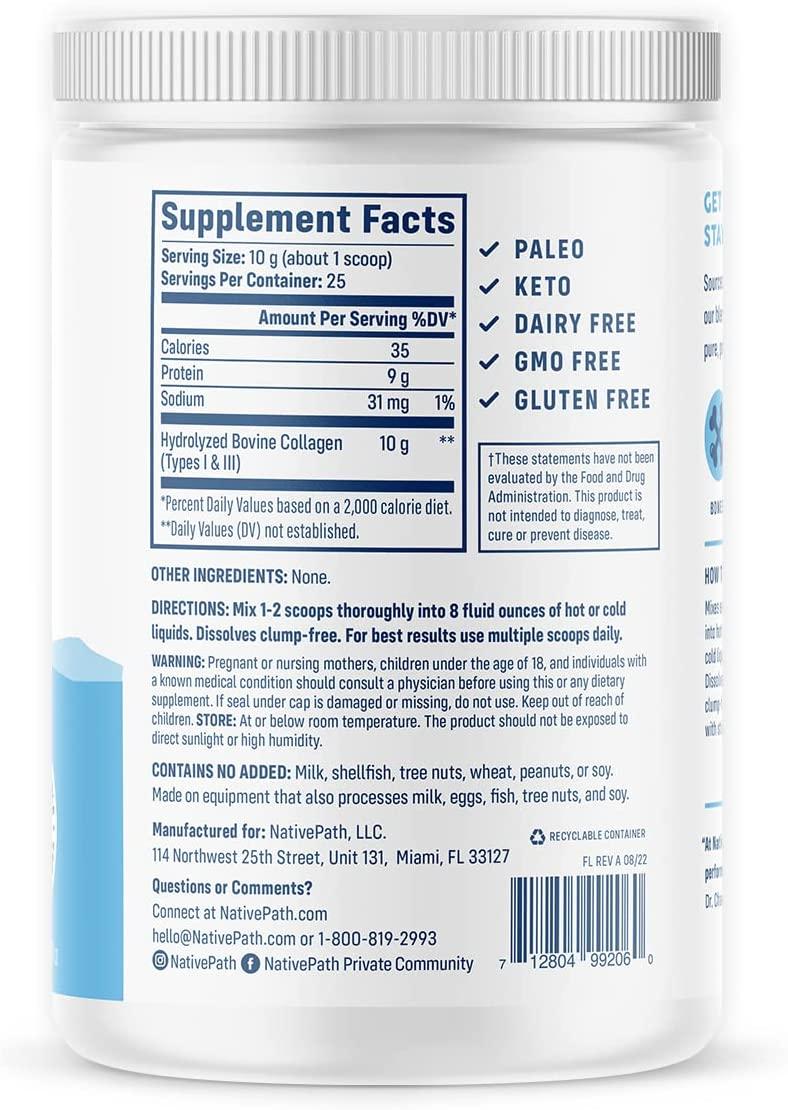 NativePath Collagen Peptides Protein Powder for Skin, Hair, Nails - 8.8 ...