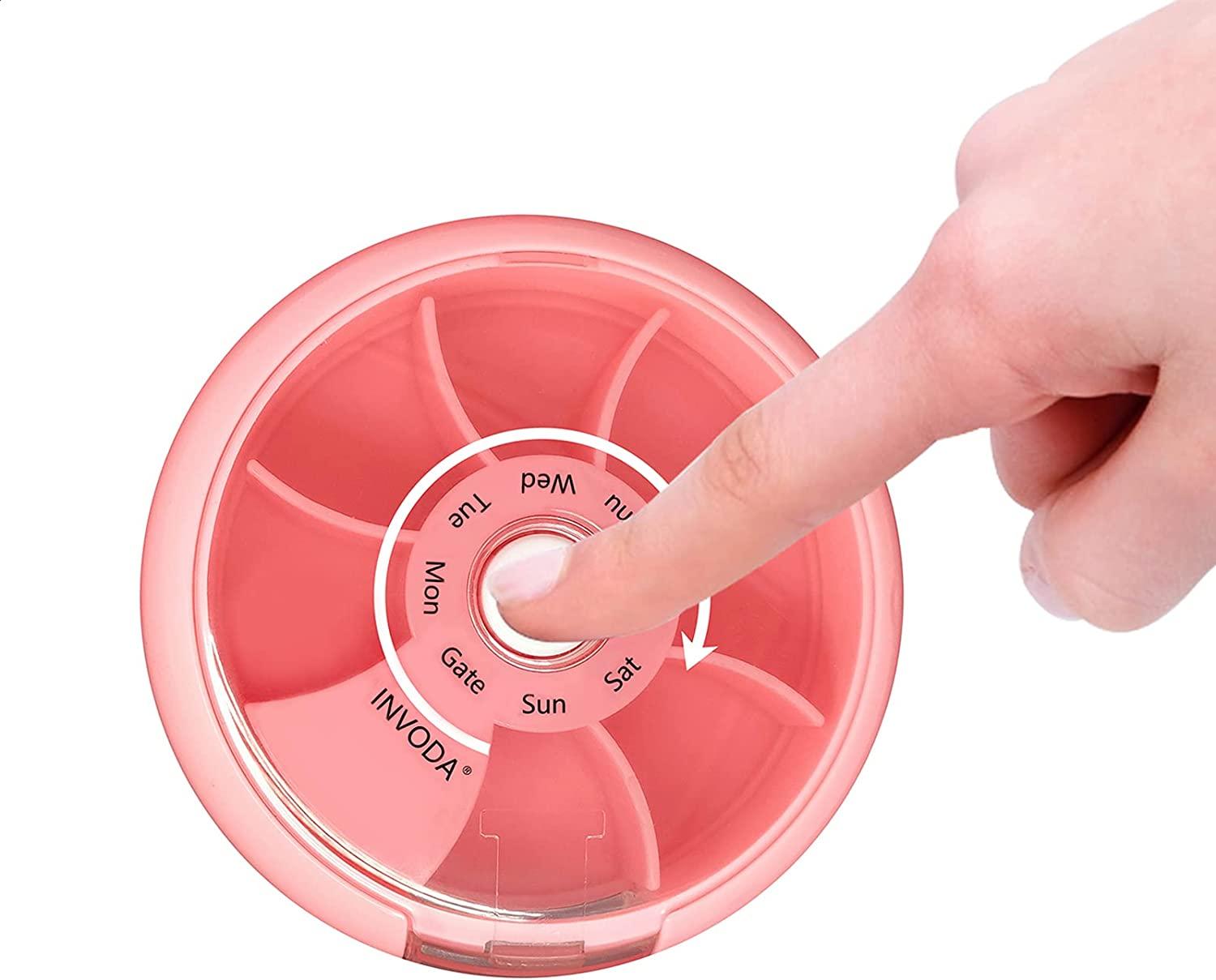 Pink Weekly Pill Organizer with 7 Compartments - Portable Travel Pill ...