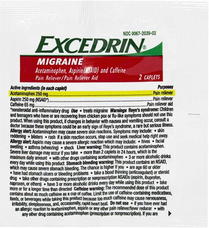 Excedrin Migraine 50 Pack - 2 Caplets per Pack - Single Dose Box | Buy ...