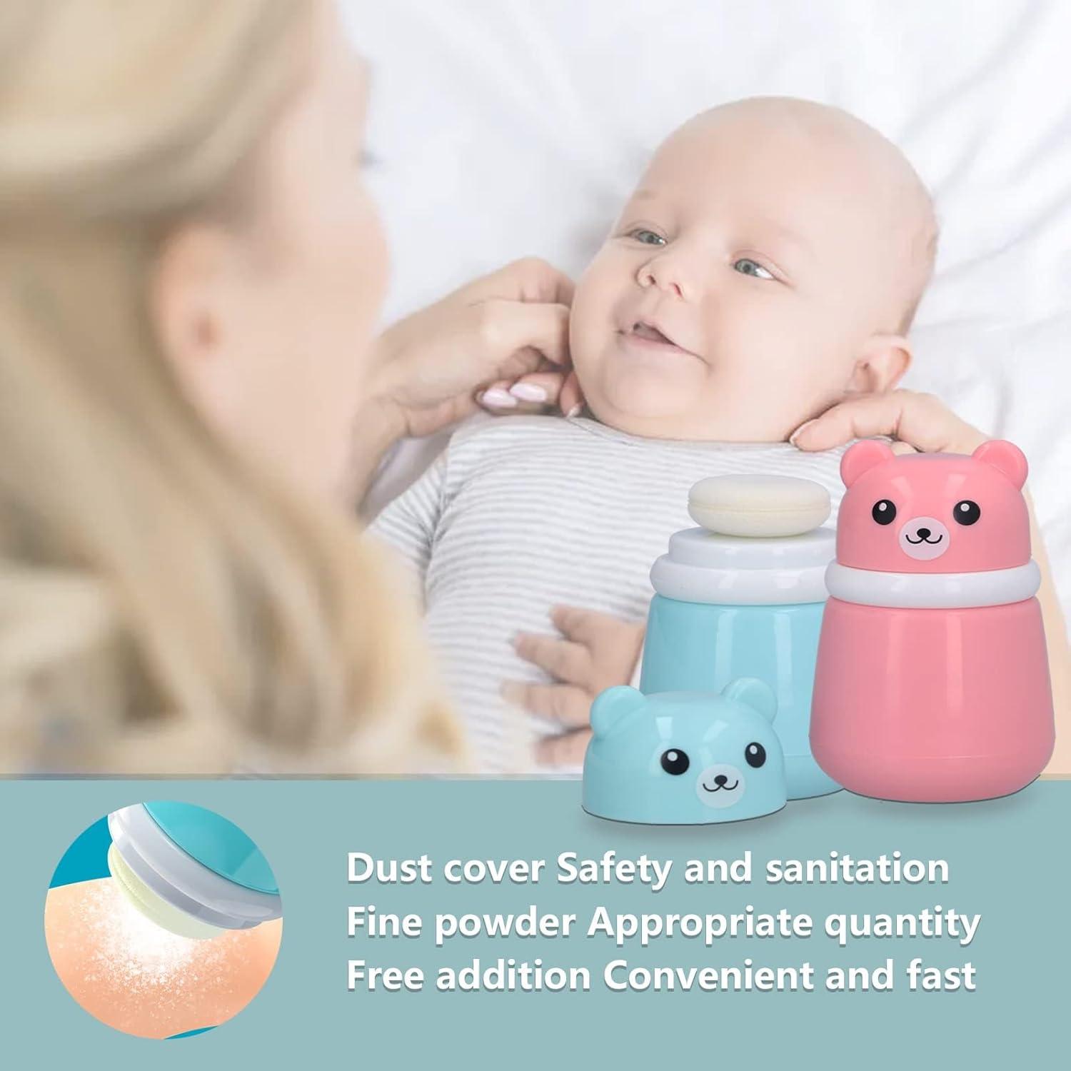 2 Pack Baby Powder Container with Puff - Cute Bear Face Dispenser for ...