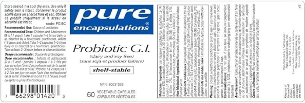 Pure Encapsulations Probiotic G.I. (Dairy and Soy-Free) 60 caps - Gut ...