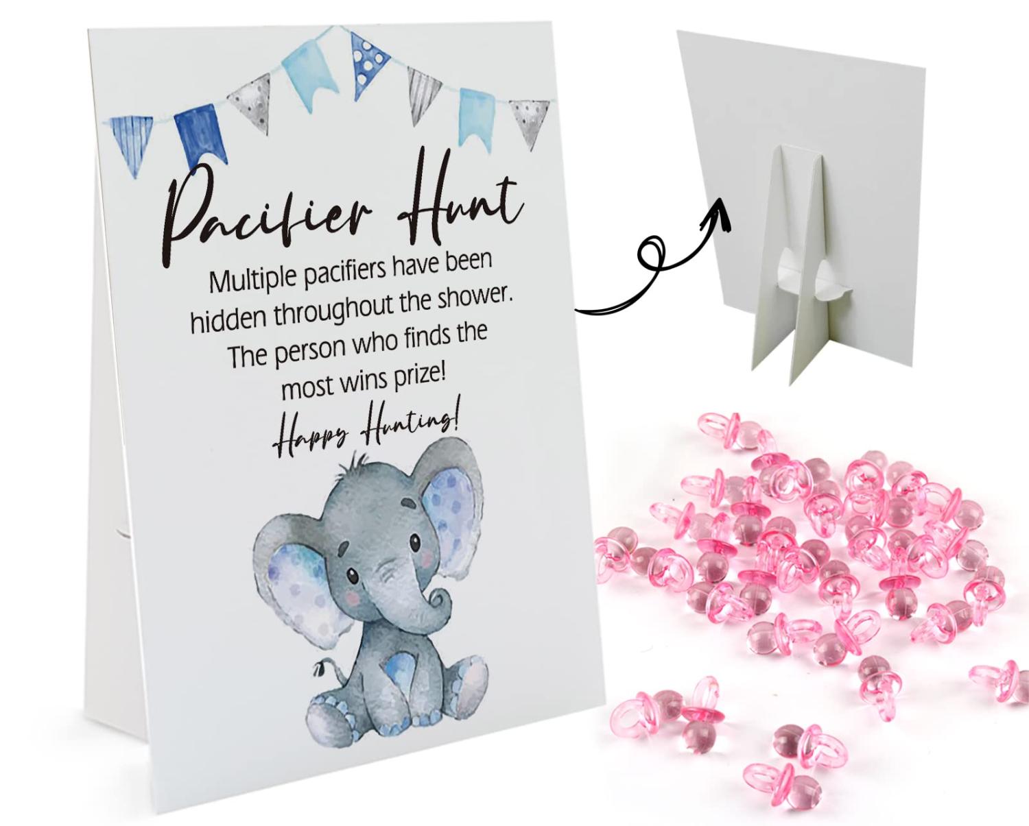 Elephant Baby Pacifier Hunt Gender Reveal Game Set - 8x10 Sign with 50 ...