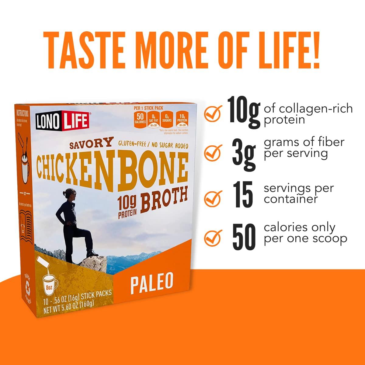 LonoLife - Chicken Bone Broth Sticks - 10g Collagen Protein Gluten-Free ...