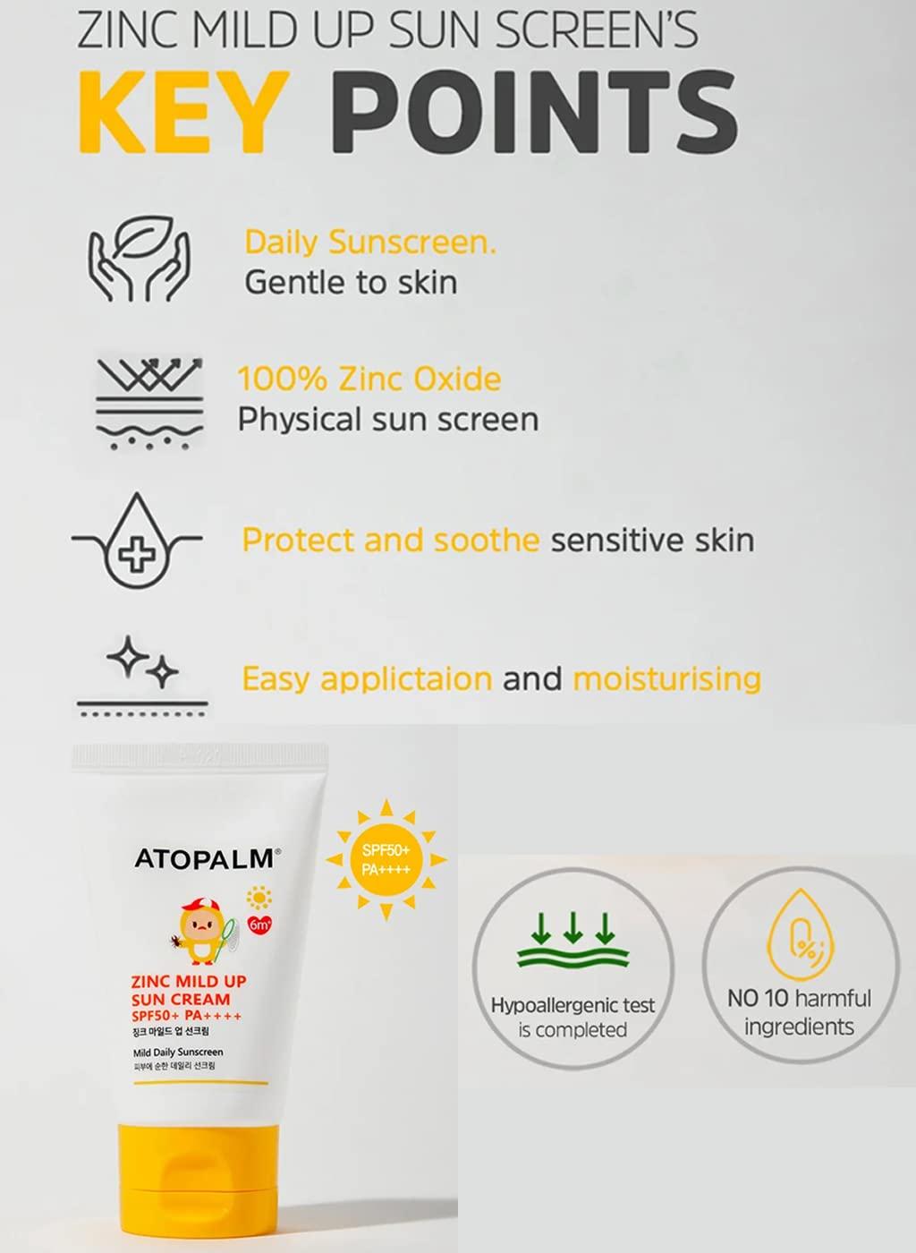 ATOPALM Zinc Mild Up Sun Cream SPF50+ with Cleansing Pads 65g | Korean ...