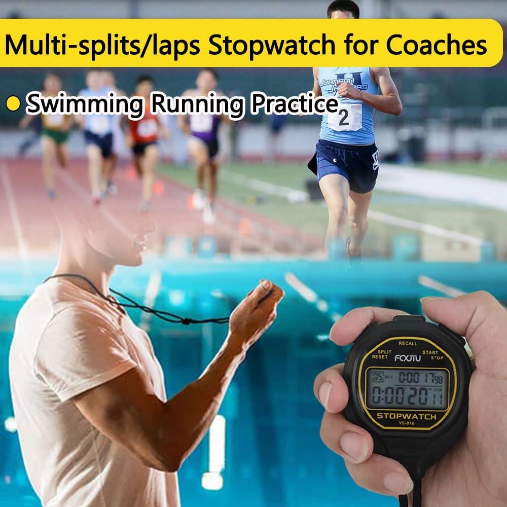 FCXJTU Waterproof Digital Stopwatch - 20 Rounds Memory Silent Large ...