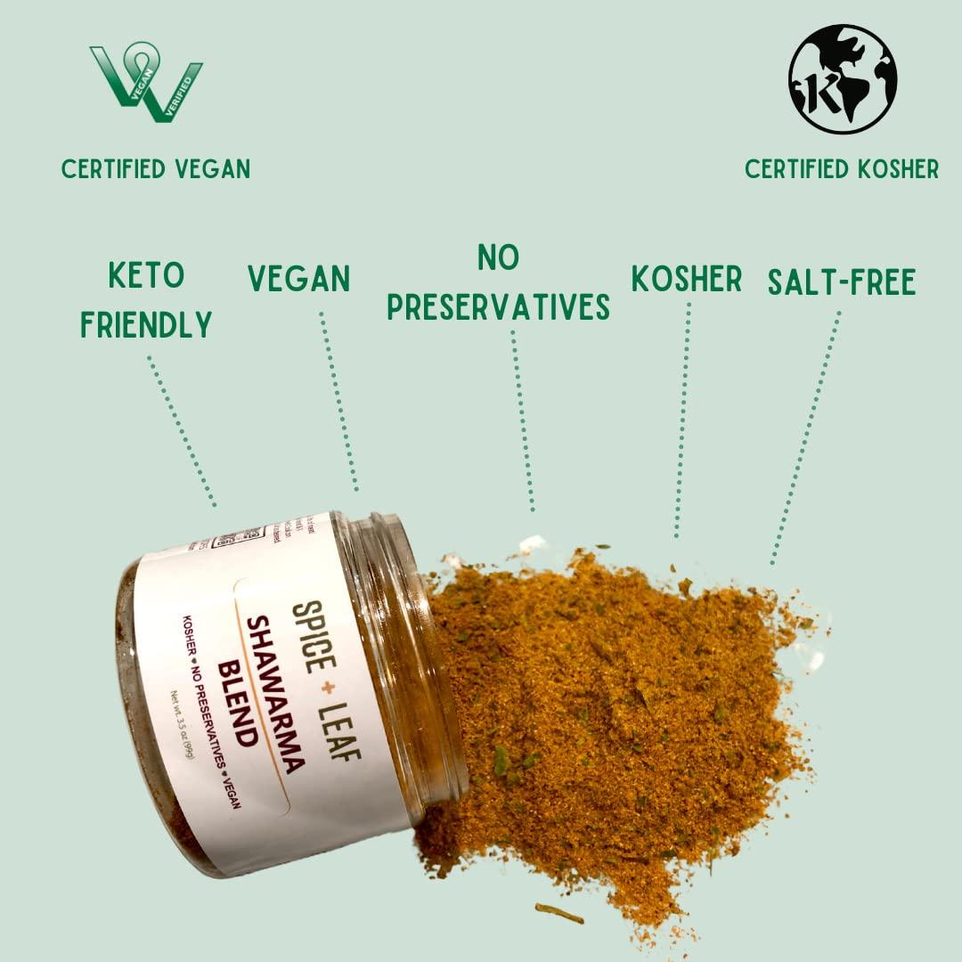 Spice + Leaf Premium Shawarma Spice Seasoning 3.5 Oz - Vegan, Kosher ...