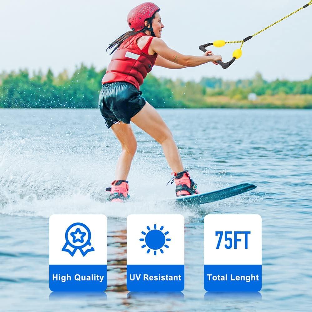 SELEWARE Water Ski Rope with Soft Rubber Handle and 2 Floats - 75 ft 2 ...