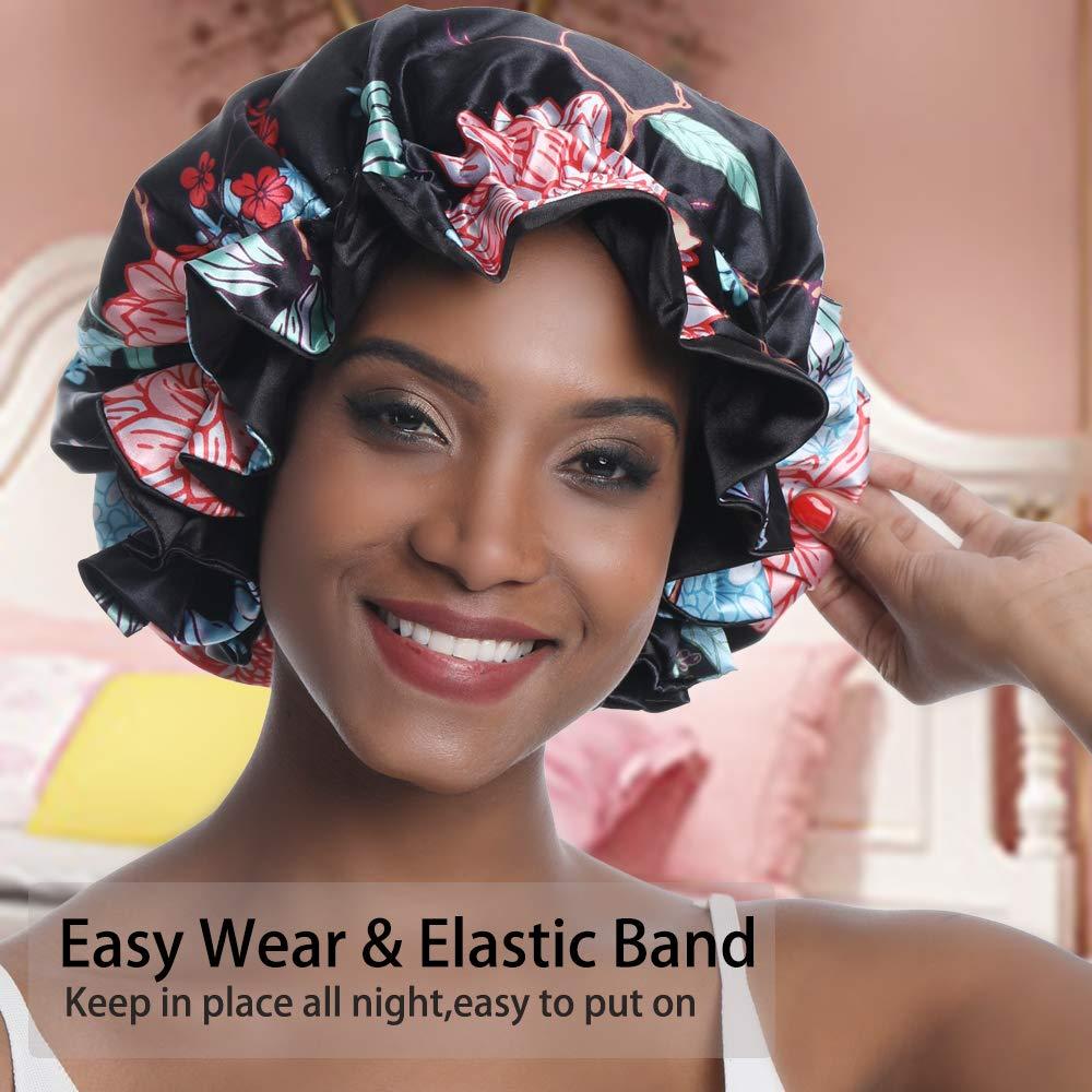 Satin Silk Bonnet for Curly Hair | Double Layer Sleep Cap for Black ...