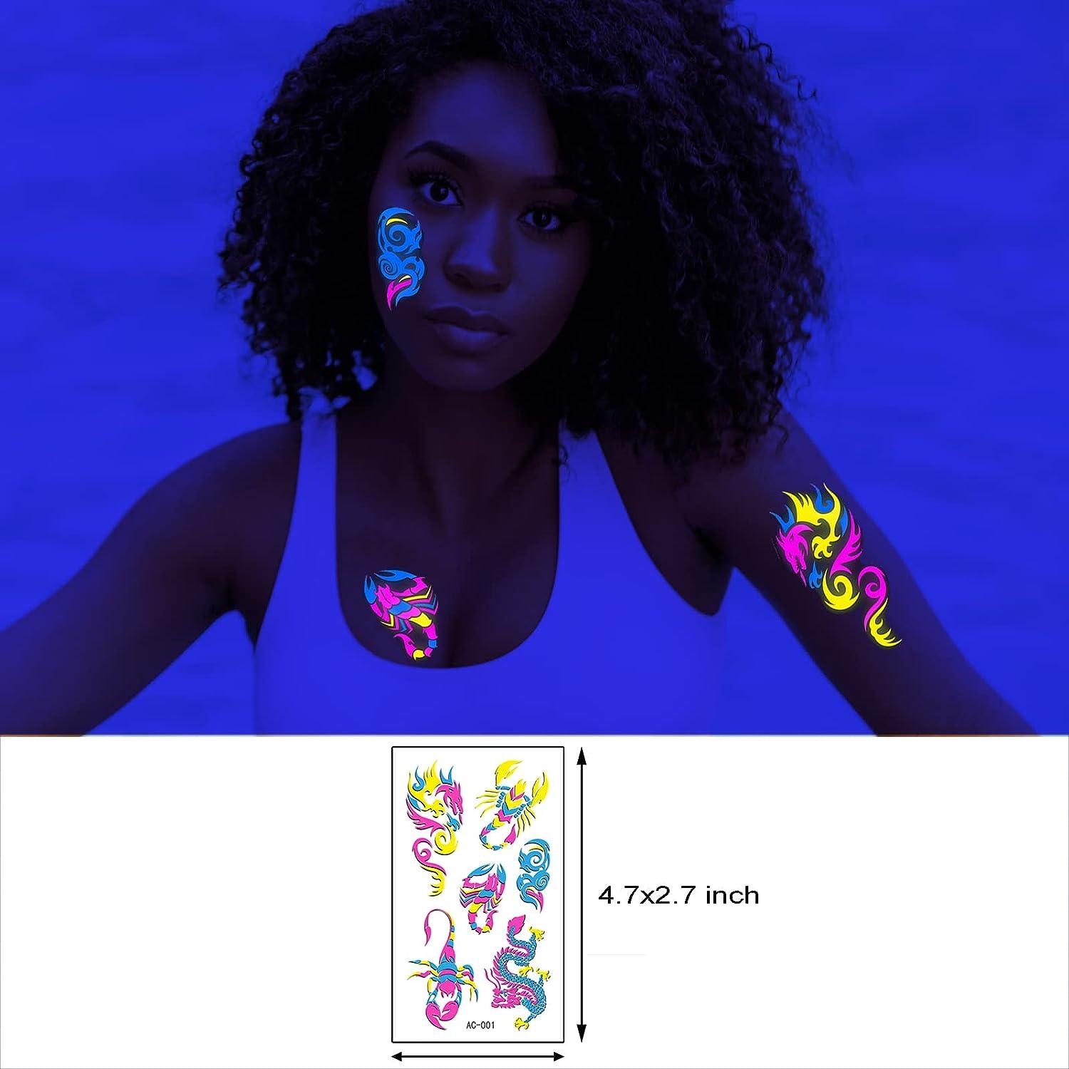 Glow in the Dark Neon Temporary Tattoos: 61 Glitter Styles Dragon, Scorpion, Spider - Waterproof ...