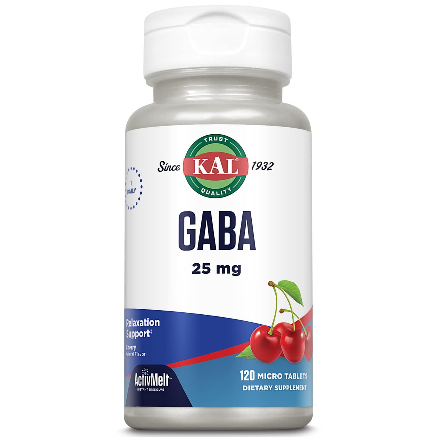 KAL GABA Cherry 25 mg - 120 Micro Tablets for Relaxation & Stress ...