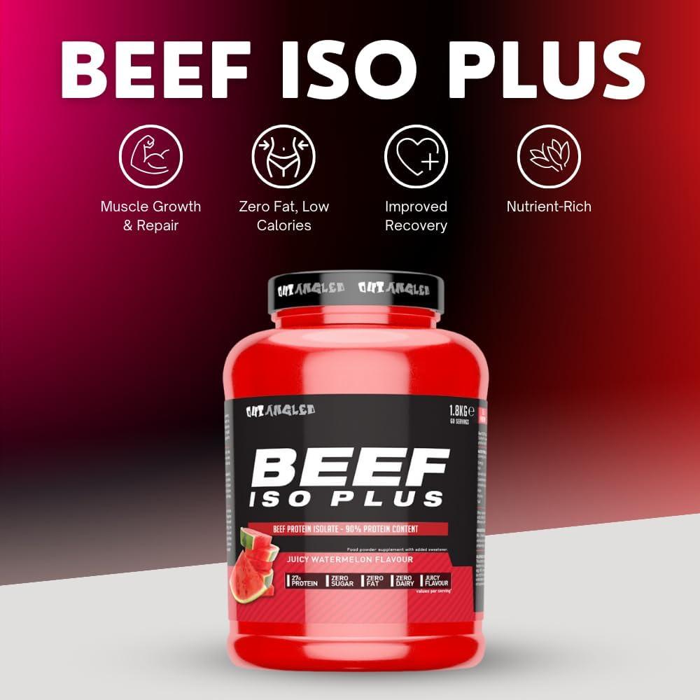 OUT ANGLED Beef Iso Plus Zero Fat 90% Beef Protein Isolate 1.8kg (Juicy ...