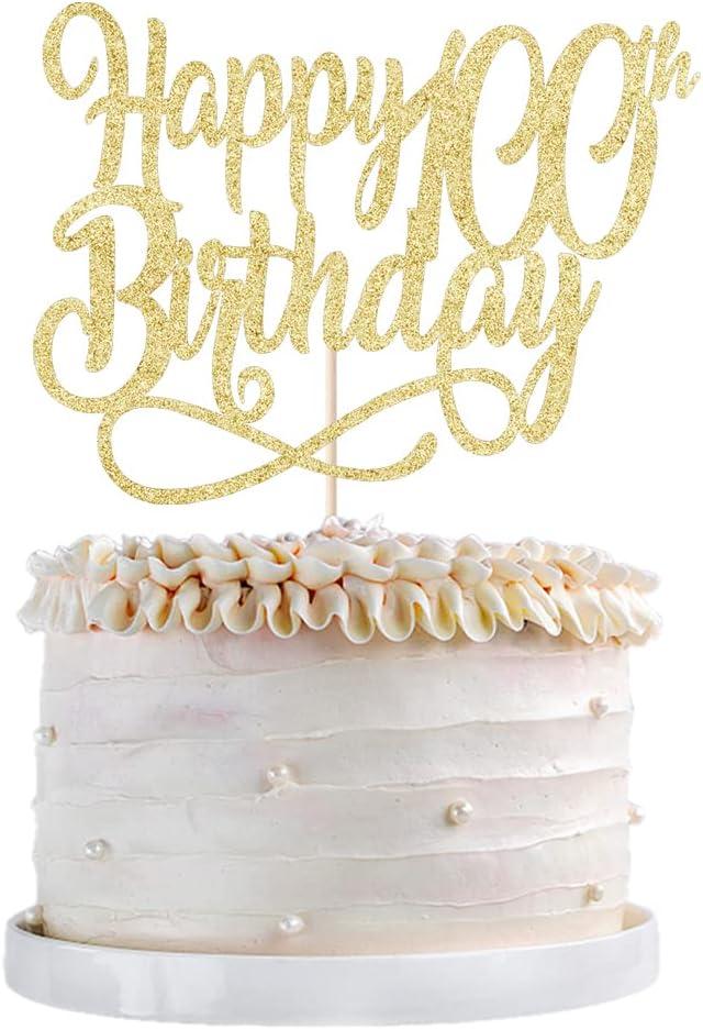 Qertesl Gold Glitter Happy 100th Birthday Cake Topper Cheers to 100 ...