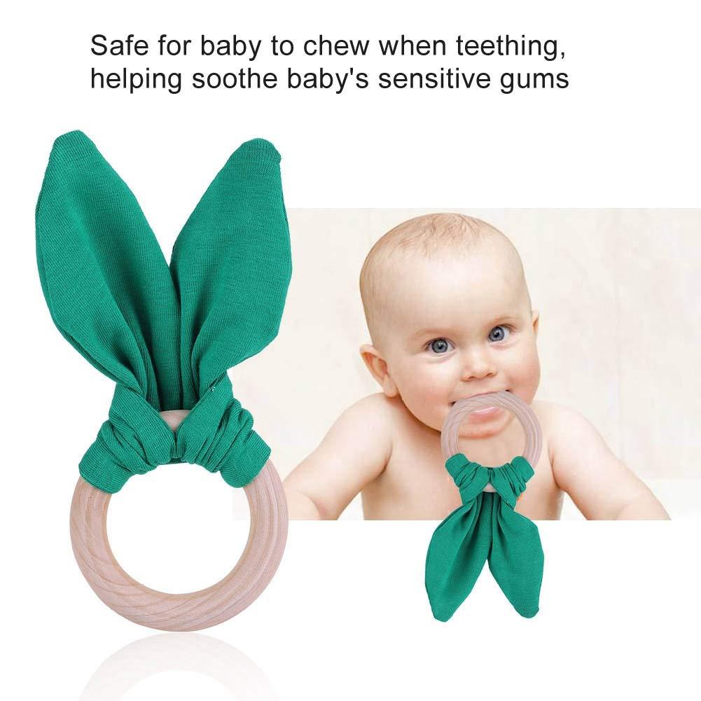 Infant Wood Bite Ring - Safe Natural Bunny Ears Teether Sensory Toy for ...