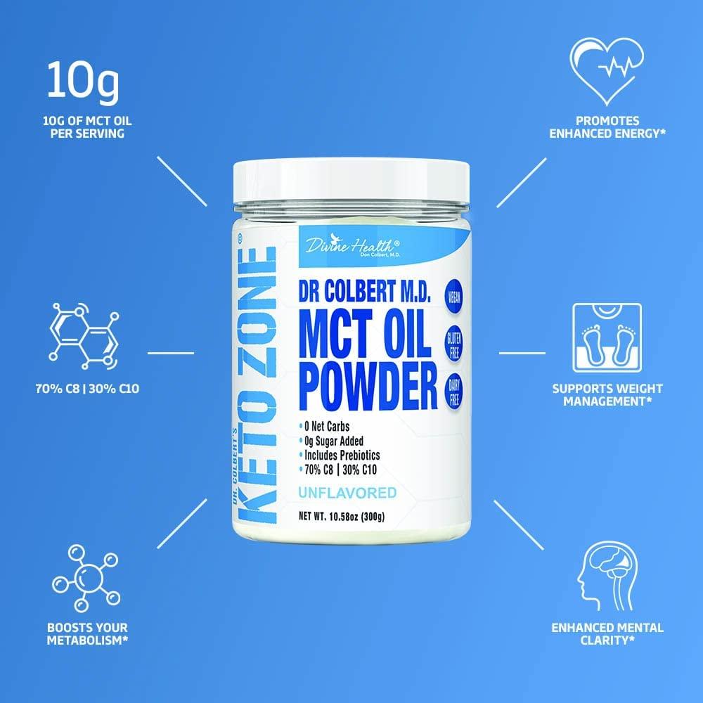 Dr. Colbert's Keto Zone MCT Oil Powder - Unflavored | 70% C8 30% C10 ...