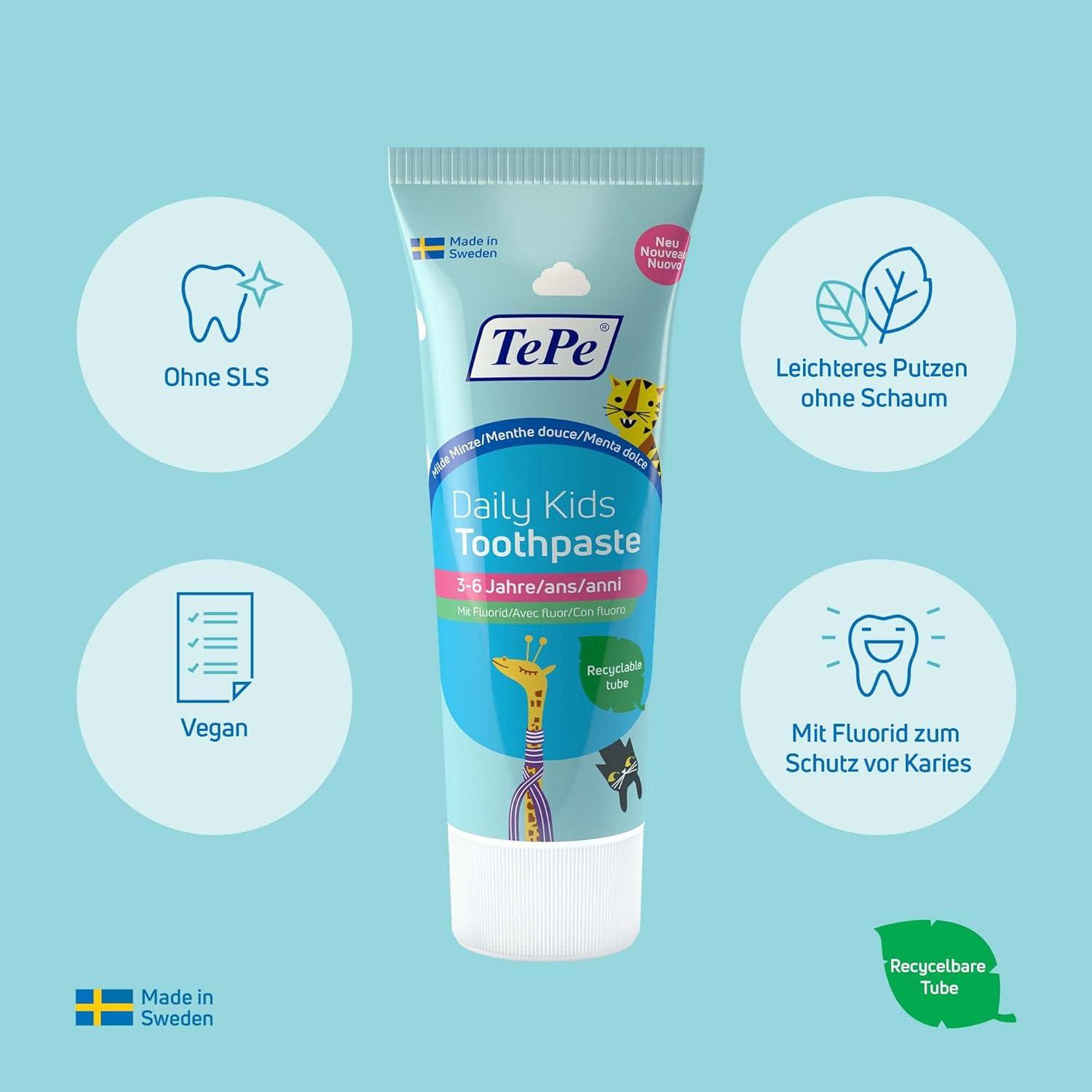 TePe Daily Kids Toothpaste - Mild Mint 3-6 Years Fluoride Toothpaste ...