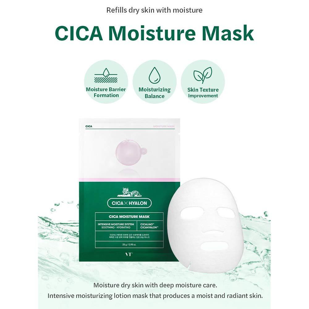 VT COSMETICS CICA MOISTURE Mask (6Pcs) | Hyalon Sheet Mask for Moisturizing & Acne Care with ...