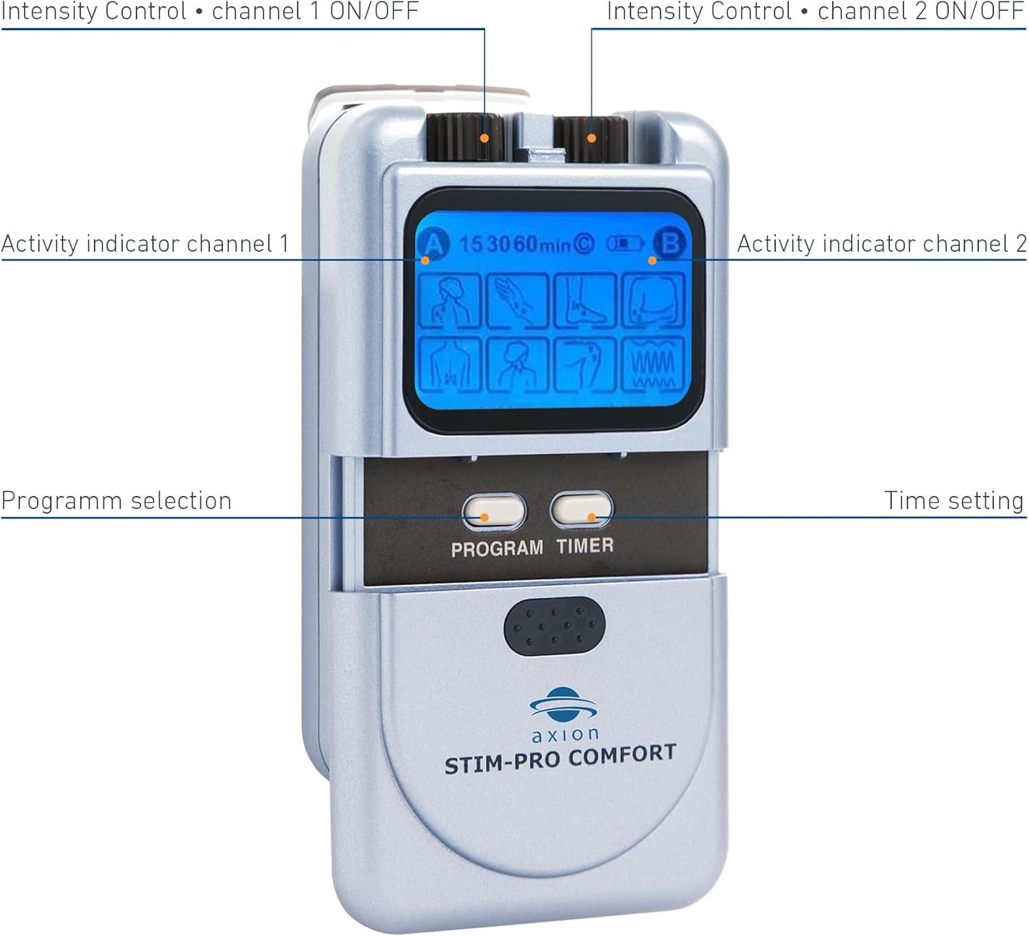 Stim-Pro Comfort Axion TENS Device - 4 Electrode Pads for Pain Therapy ...
